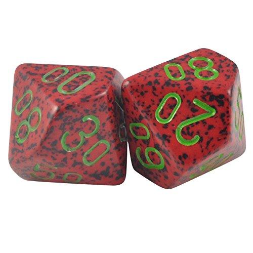 Pack of 2 DT10 Percentile 10 Sided Dice Red Azty Solutions