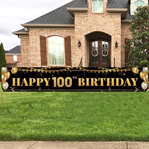 Large Happy 100th Birthday Decoration Banner, Black TZSS