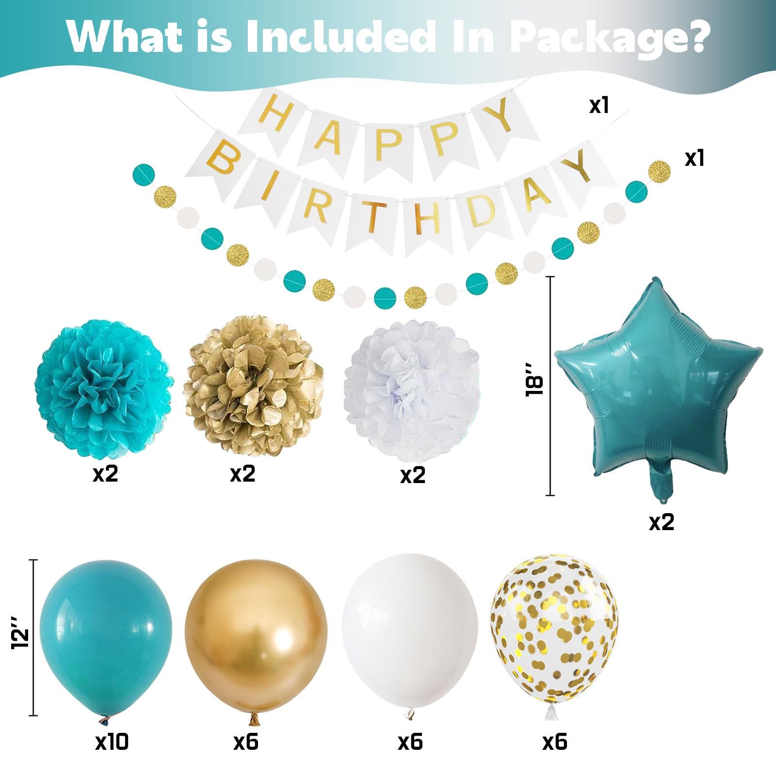 Teal and Gold Birthday Decorations, Turquoise Jobkoo