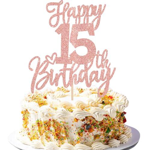 1 PCS Happy 15th Birthday Cake Topper Glitter ZHUOWEISM