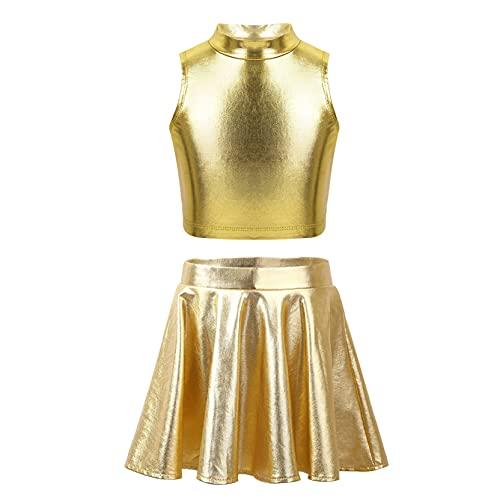 Jizyo Kids Girls Shiny Metallic Turtleneck Crop Tops Jizyo