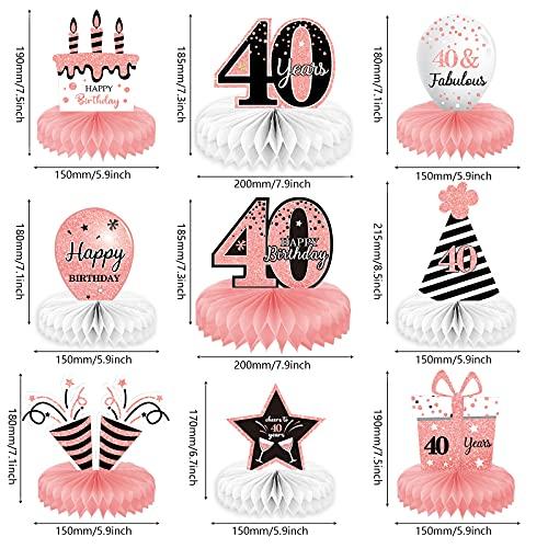 9 Pieces Rose Gold 40th Birthday decorations for Women Pink 40th ...