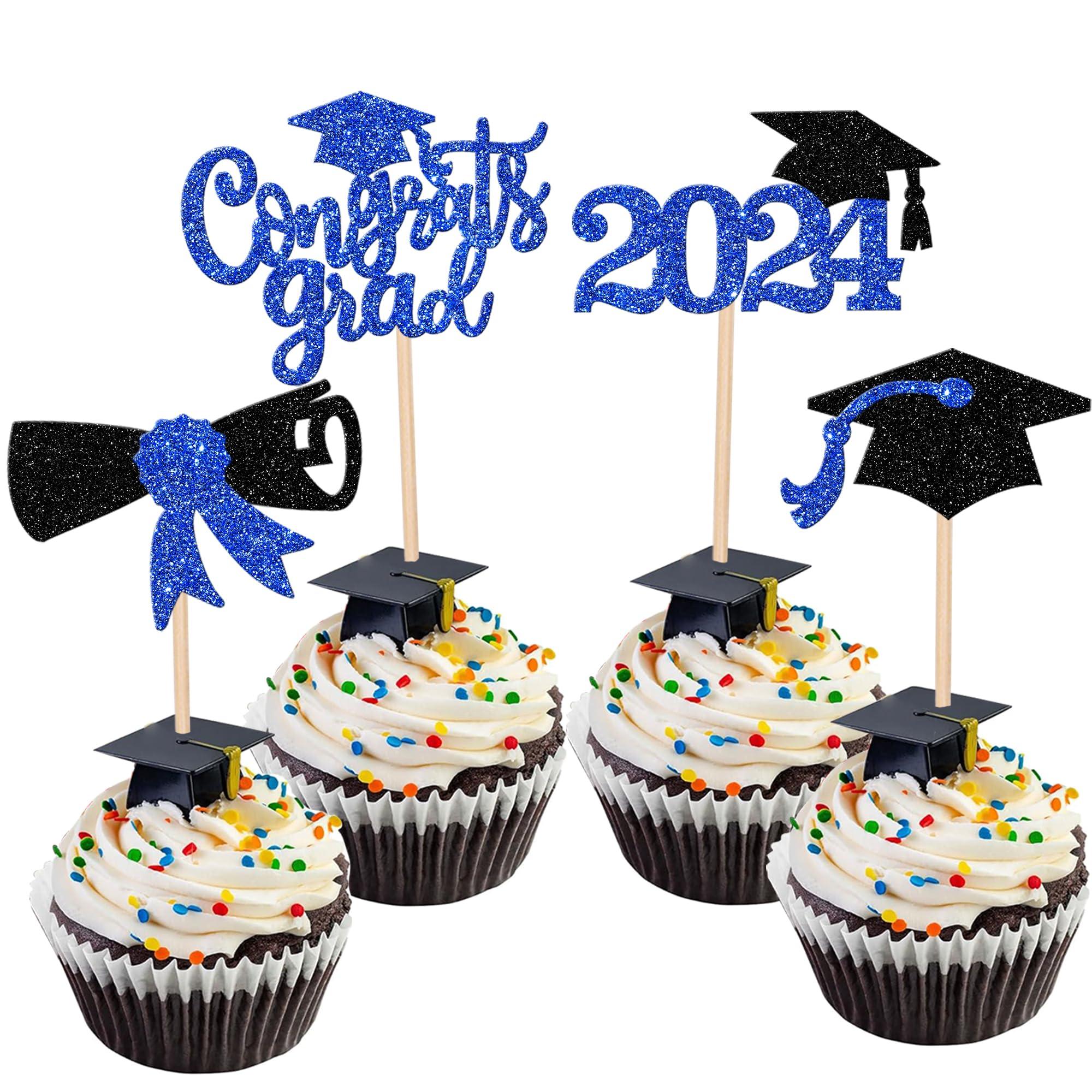 24 PCS 2025 Graduation Cupcake Toppers Glitter ZHUOWEISM