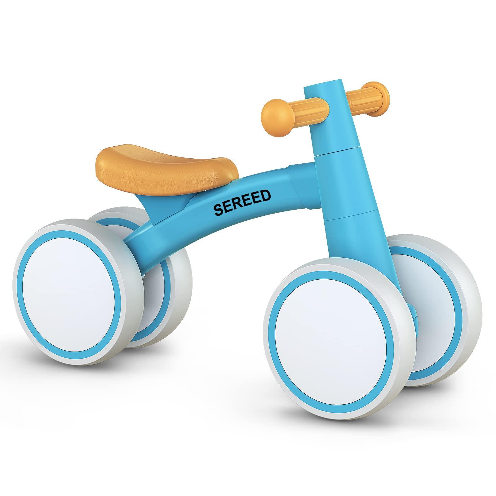SEREED Baby Balance Bike for 1 Year Old Boys Girls 12 24 Month Toddler Balance Bike 4 Wheels Toddler First Bike First Birthday Gifts Blue